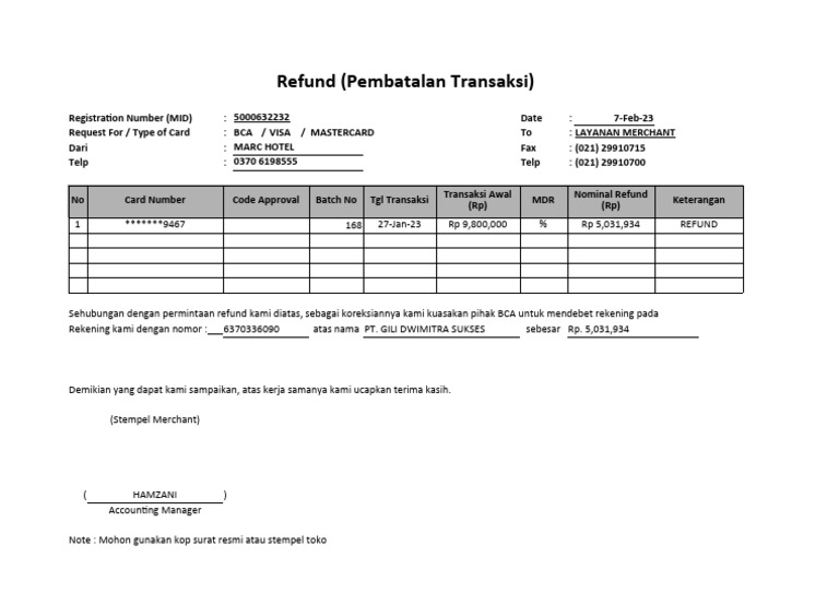 Proses Refund Kartu Kredit BCA | PDF