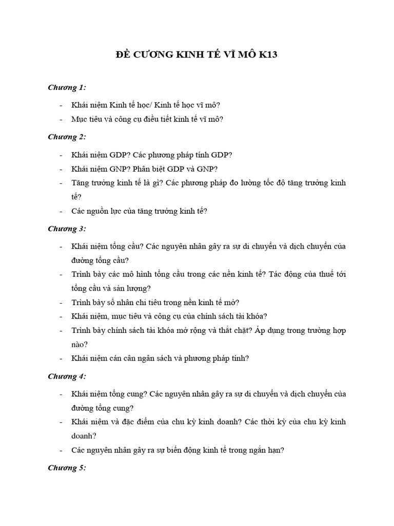 ĐỀ CƯƠNG Kinh Tế VĨ MÔ Khoa QTKD | PDF
