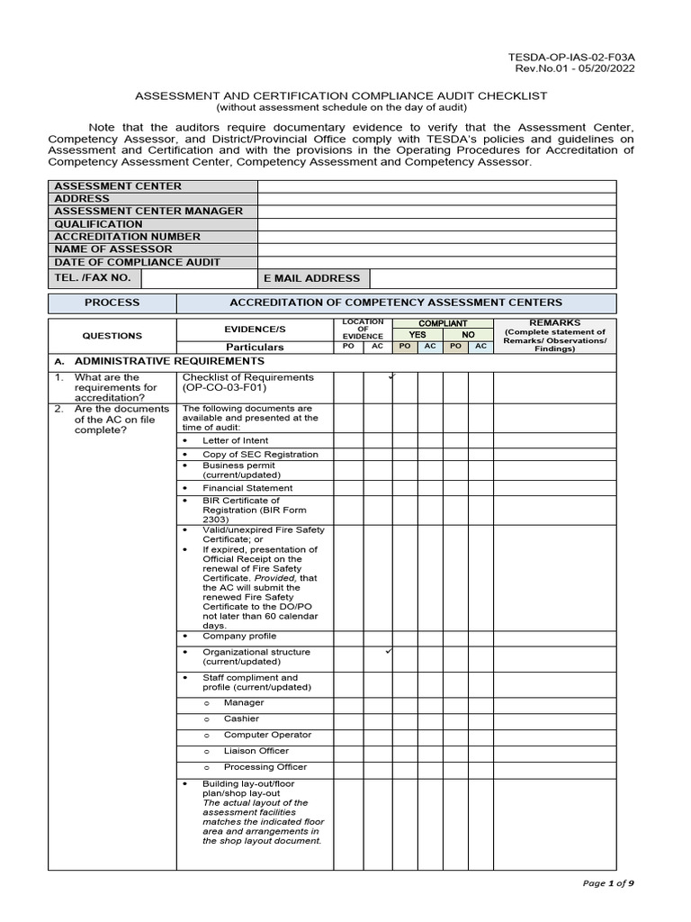 TESDA-OP-IAS-02-F03A | PDF | Audit | Closed Circuit Television