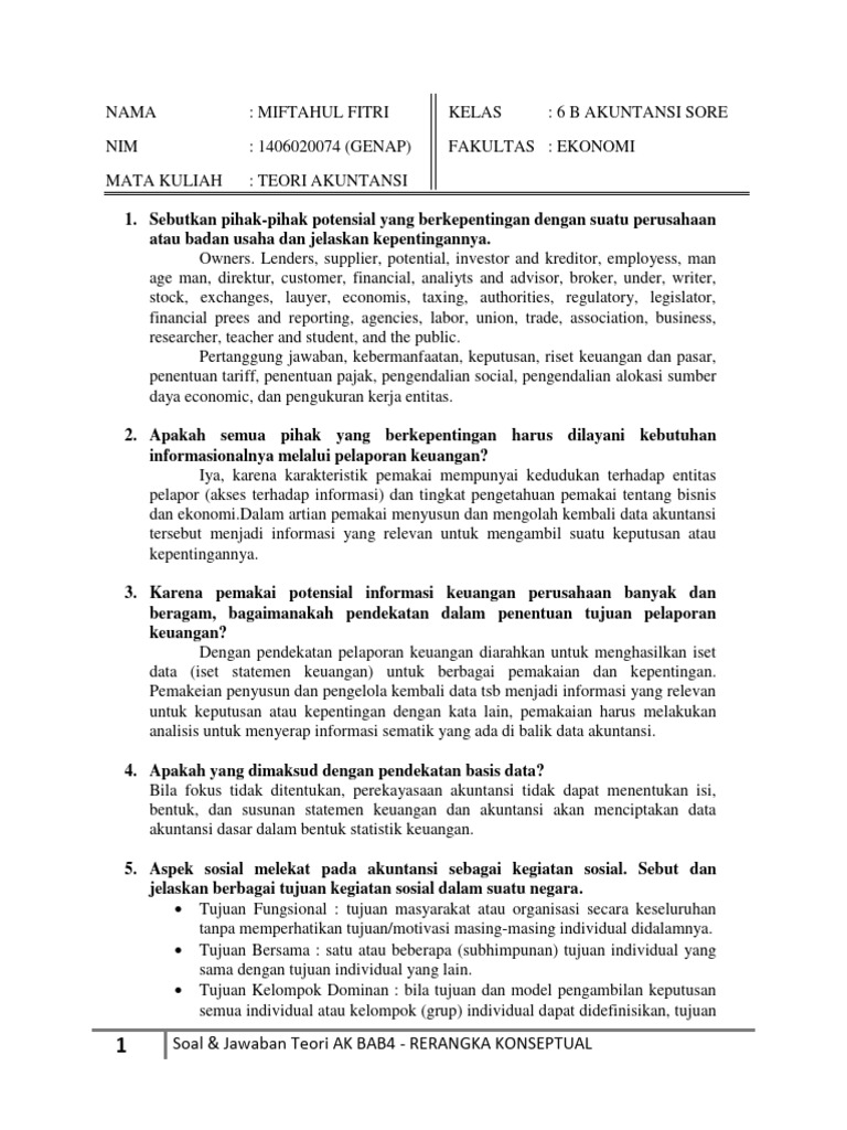 Soal and Jawaban Teori AK BAB4 RERANGKA | PDF | Pengelolaan Keuangan & Uang