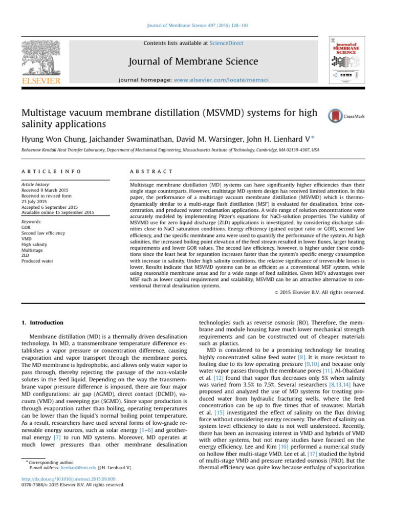 Multistage Vacuum Membrane Distillation for High Salinity | PDF ...