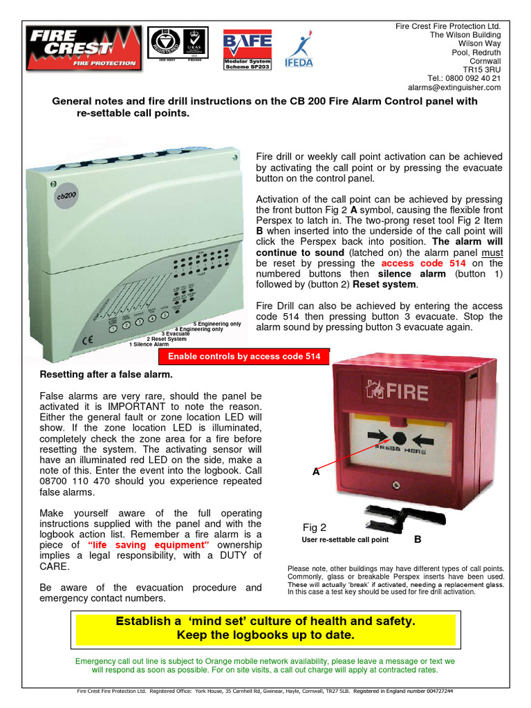 CB 200 Fire Alarm Control Instructions | PDF | Safety