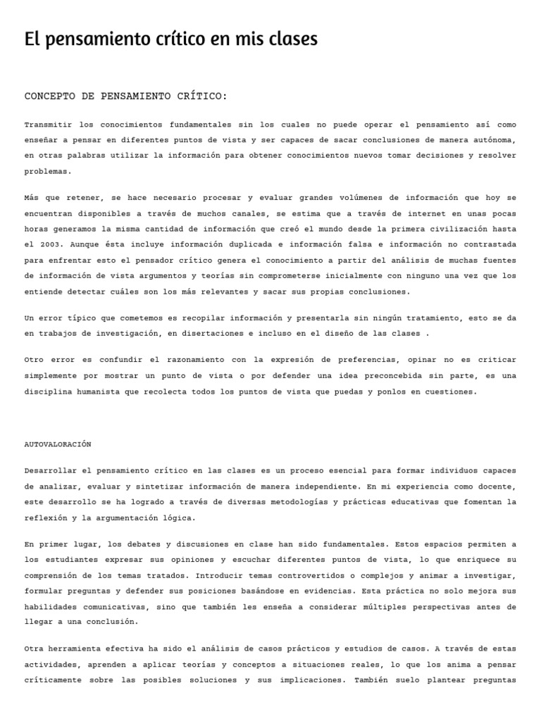 Fomentando el Pensamiento Crítico | PDF | Pensamiento | Pensamiento crítico