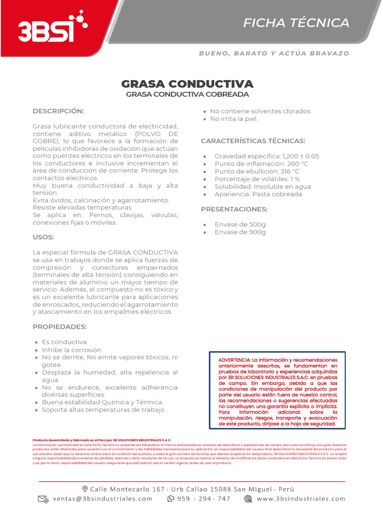GRASA CONDUCTIVA-FICHA TECNICA-1 | PDF | Agua | Sustancias químicas