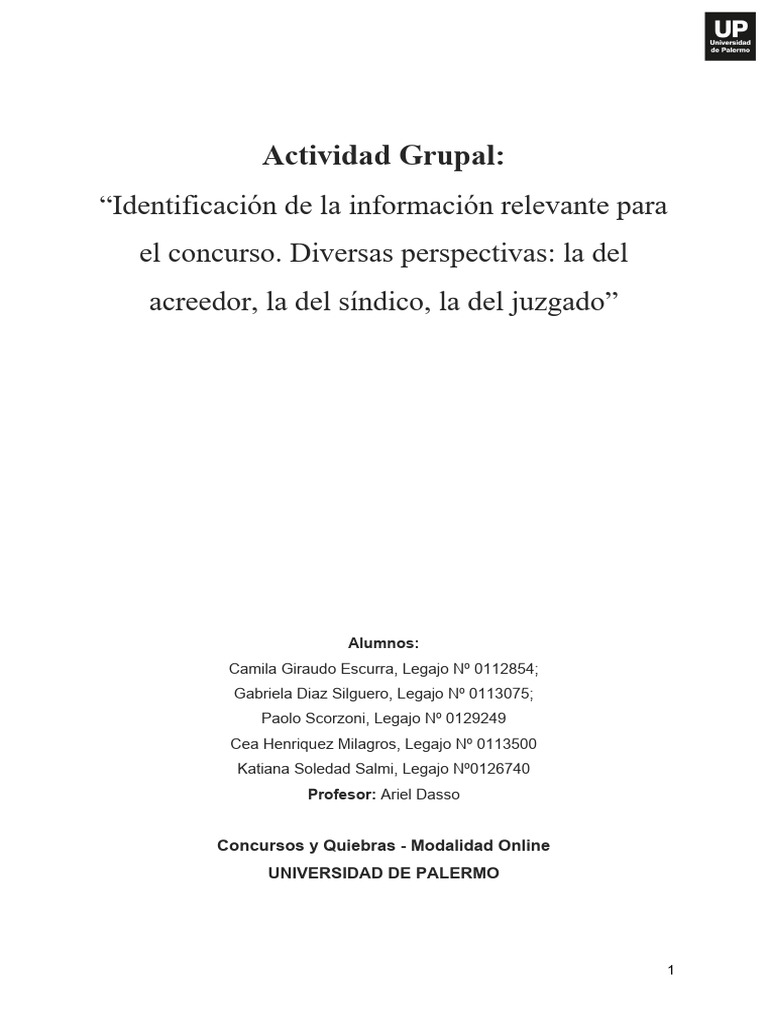 TP Grupal - Concursos y Quiebras | PDF | Bancarrota