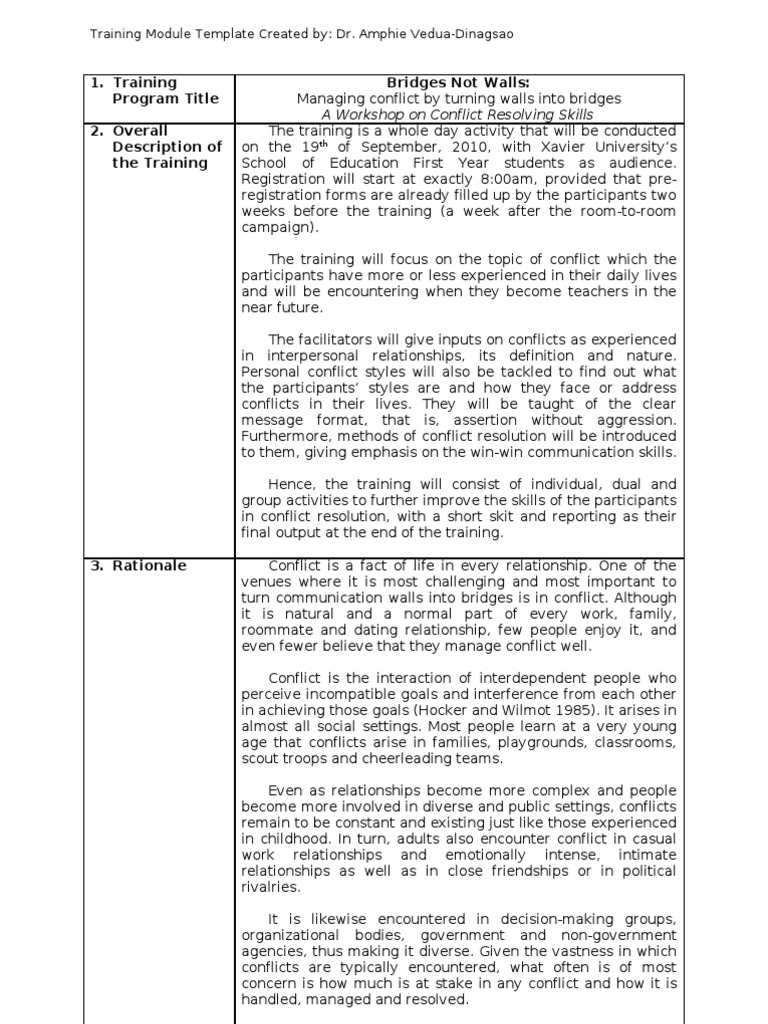 Managing Conflict through Win-Win Solutions: A Workshop on Developing ...