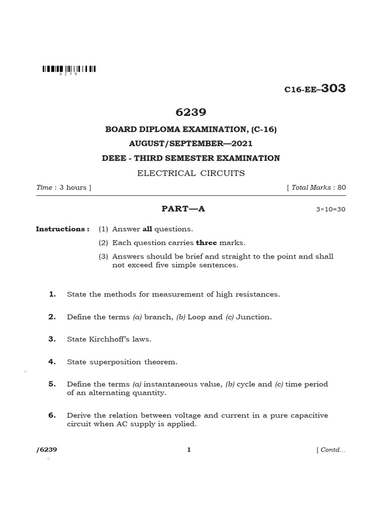 ELECTRICAL CIRCUITS PYQ( AUG-SEPT 2021) | Download Free PDF | Electrical Network | Inductor