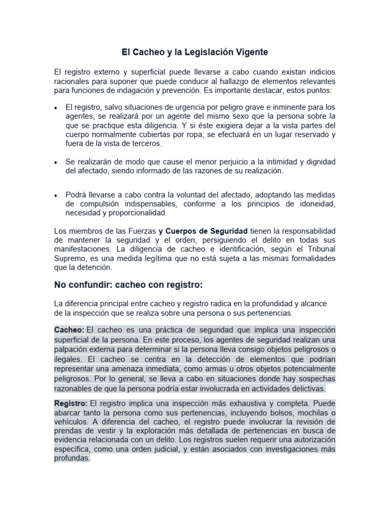 El Cacheo y La Legislación Vigente | PDF | Policía | Constitución