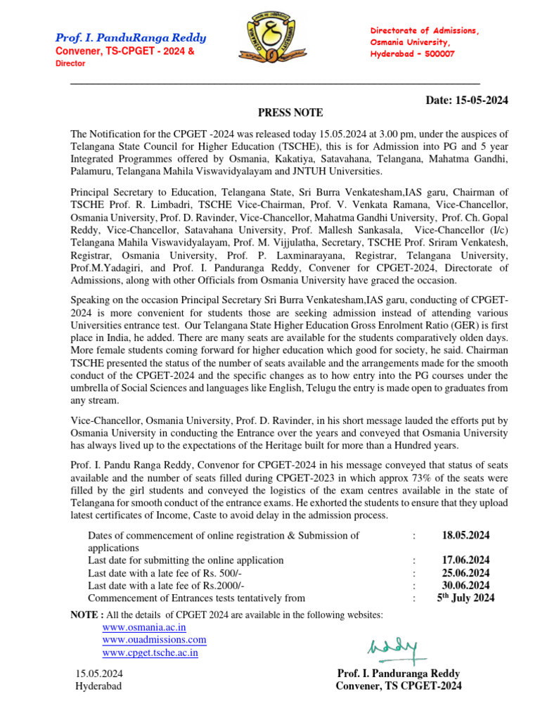 TSCPGET - 2024 Press Note 14052024 | PDF