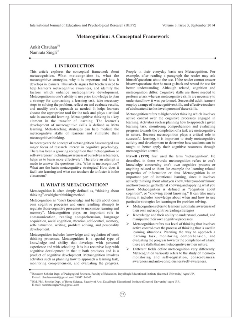 Metacognition PDF | PDF | Metacognition | Learning