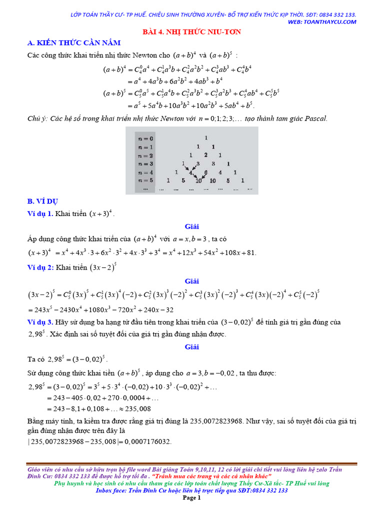 Bài 5.4 - Nhị thức Niuton - Lời giải | PDF