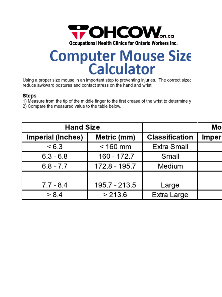 Ohcow Mouse Size Calculator V1a-1 | PDF
