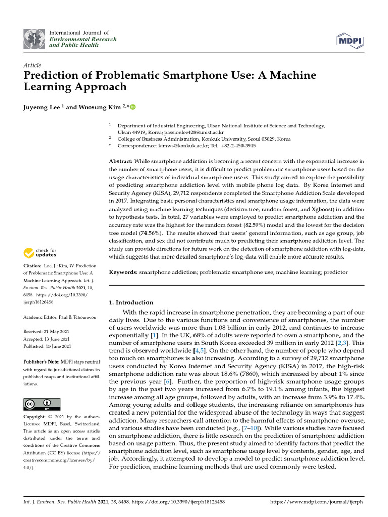 Prediction of Problematic Smartphone Use A Machine | PDF | Mental ...