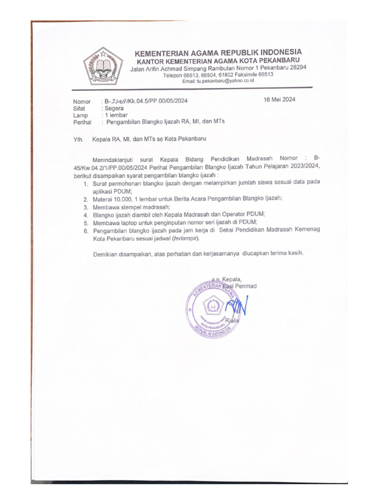 Pengambilan Blangko Ijazah TP 2023-2024 | PDF