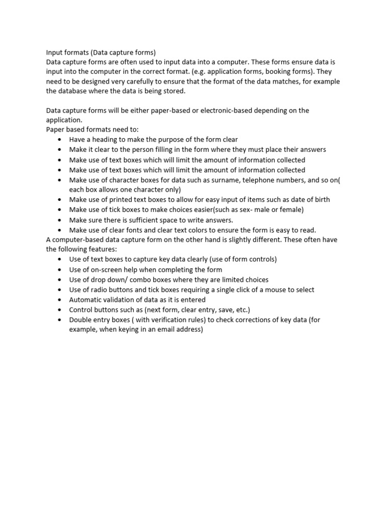 Input Formats (Data Capture Forms) | PDF