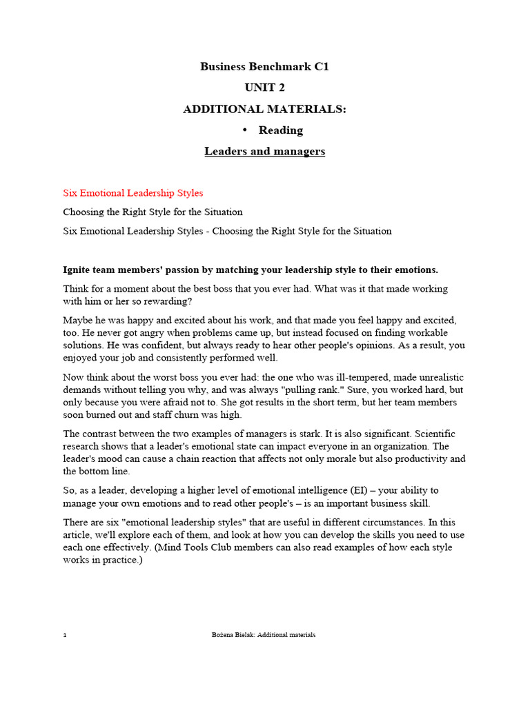 Six Emotional Leadership Styles | Download Free PDF | Leadership ...