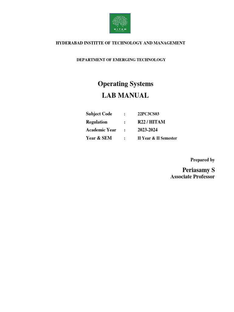 OS LAB Manual Periasamy S | PDF | Engineering | Process (Computing)