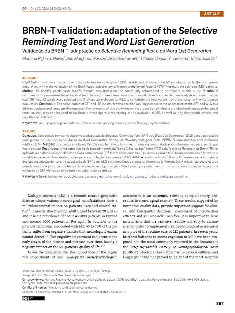 BRBN-T Validation - 2015 | Download Free PDF | Validity (Statistics) | Memory