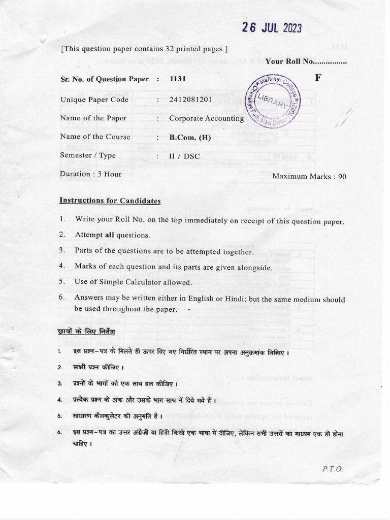 Bch Corporate Accounting Pyq Pdf