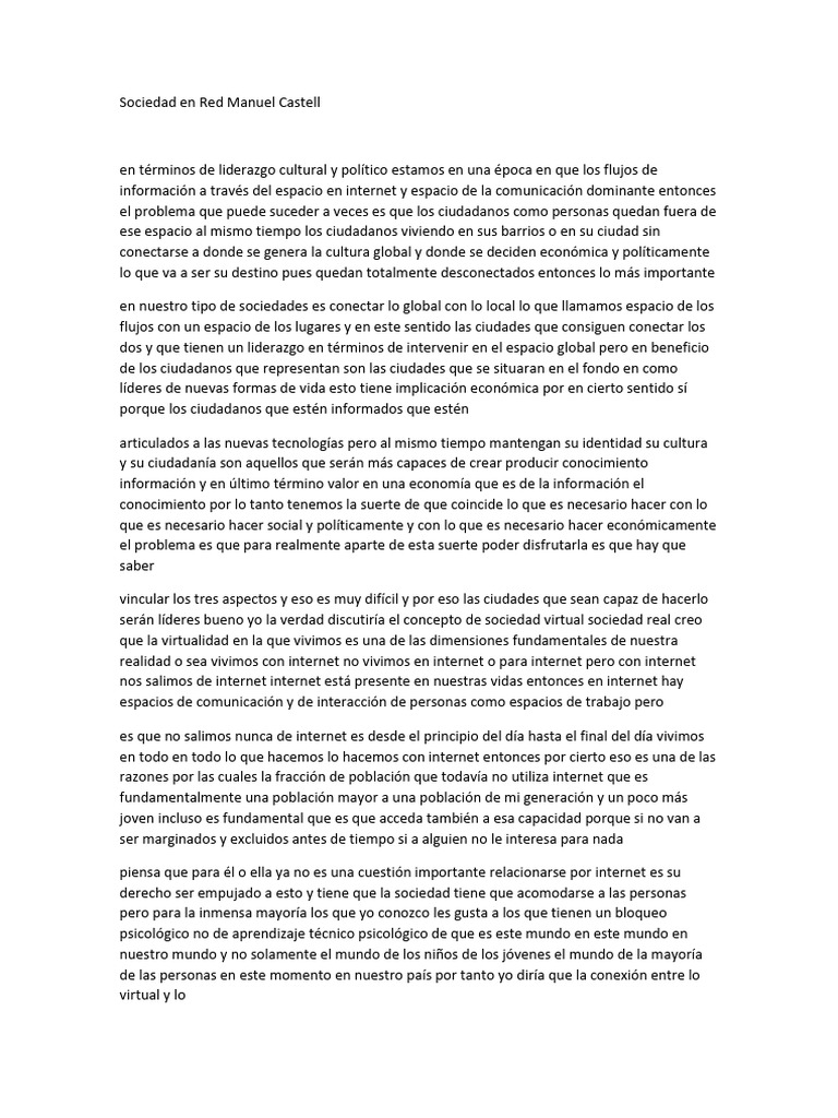 Sociedad en Red Manuel Castell | PDF | Internet | Sociedad