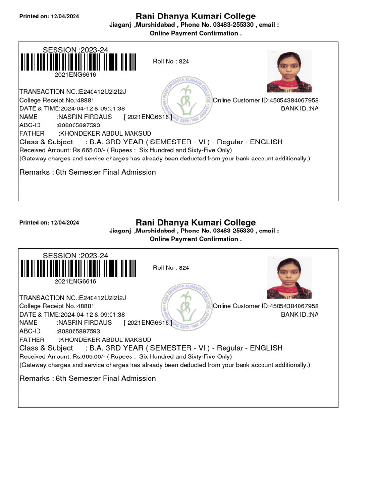 2023-24 Online Payment Confirmation | PDF | Business | Finance & Money Management