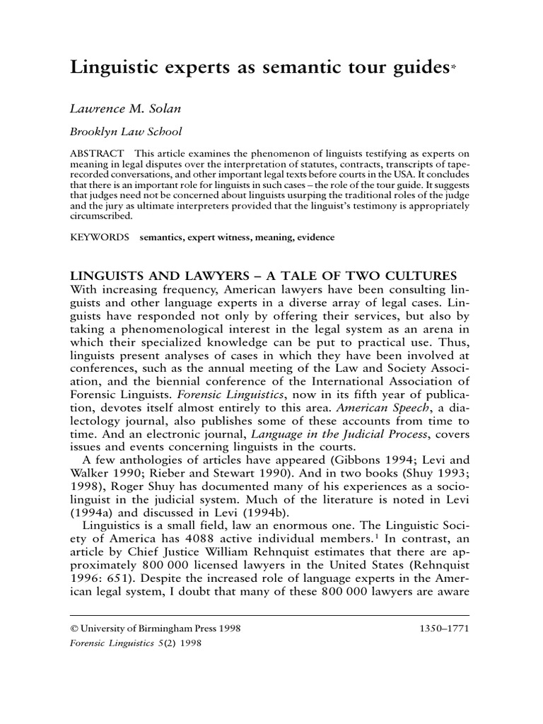 Solan1998 Linguistic Experts As Semantic Tour Guides | PDF | Daubert V ...