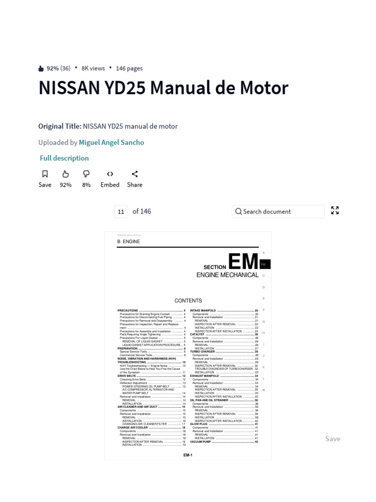 NISSAN YD25 Manual de Motor - PDF - Piston - Belt (Mechanical) | PDF