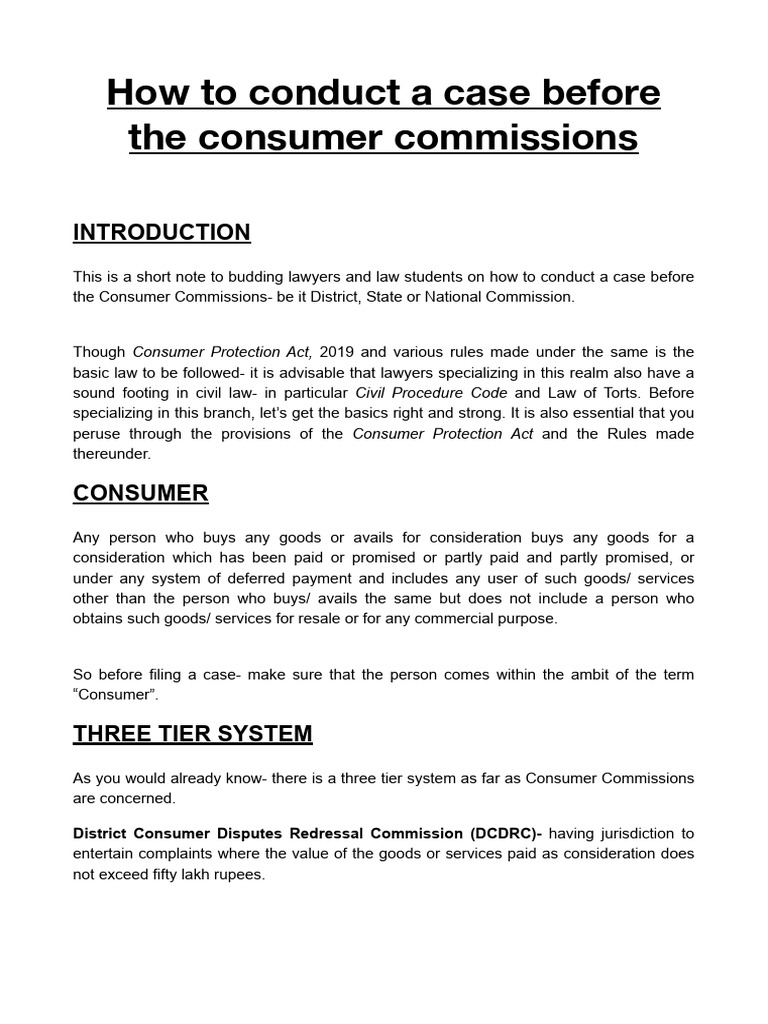 Guide to Conducting Cases in Consumer Commissions | PDF | Complaint ...