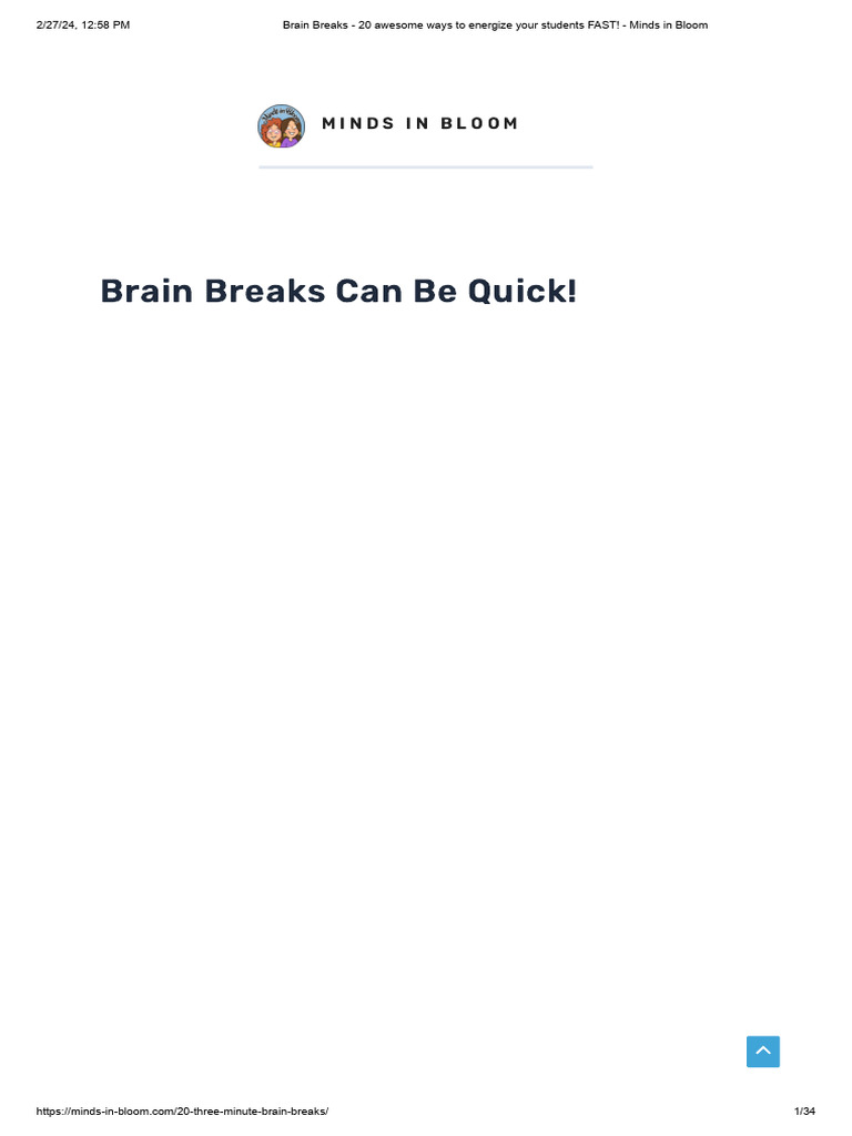 Brain Breaks - 20 Awesome Ways To Energize Your Students FAST! - Minds ...