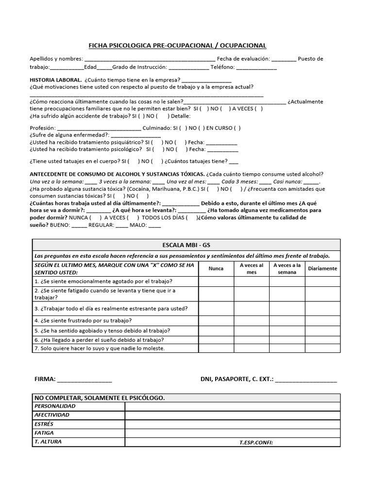 Ficha Psicologica Ocupacional 2023 | PDF