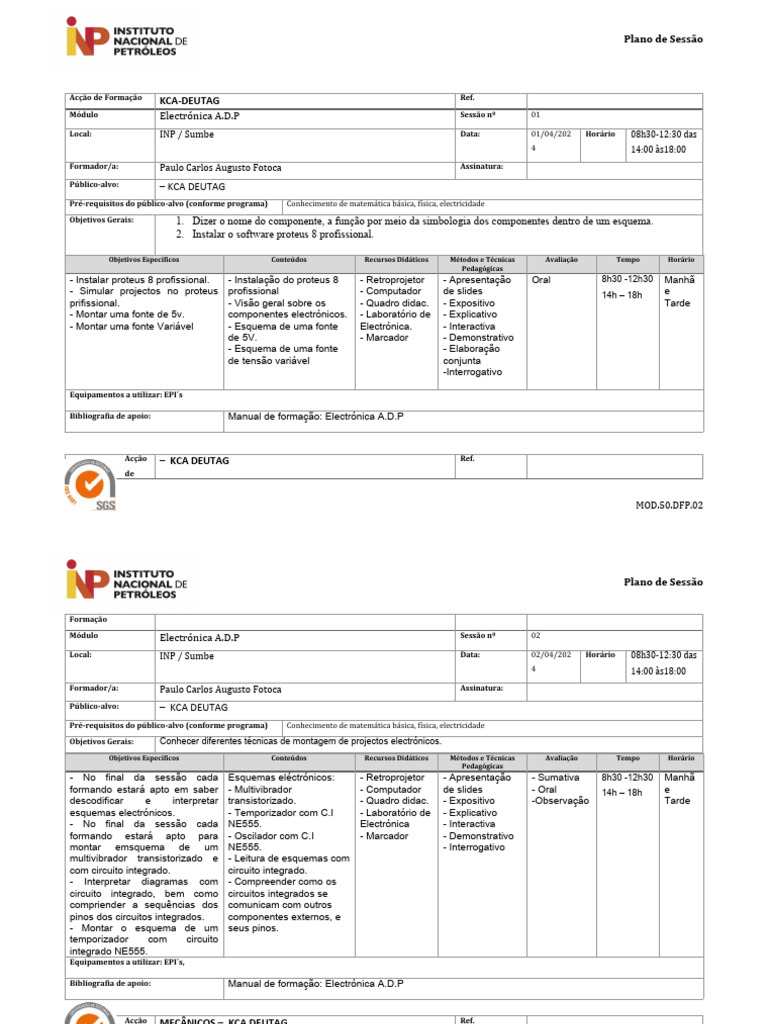 MOD.50.DPF.02 - Plano de Sessão Sessão - KCA | PDF | Eletrônicos ...