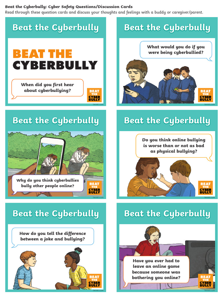Ar Sse 1643802025 Beat The Cyberbully Cyber Safety Questions Discussion Cards - Ver - 1 | PDF ...