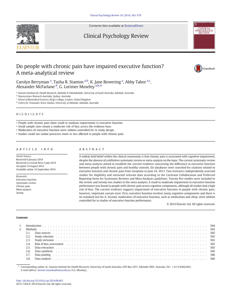 Executive Functions Pain | Download Free PDF | Systematic Review ...