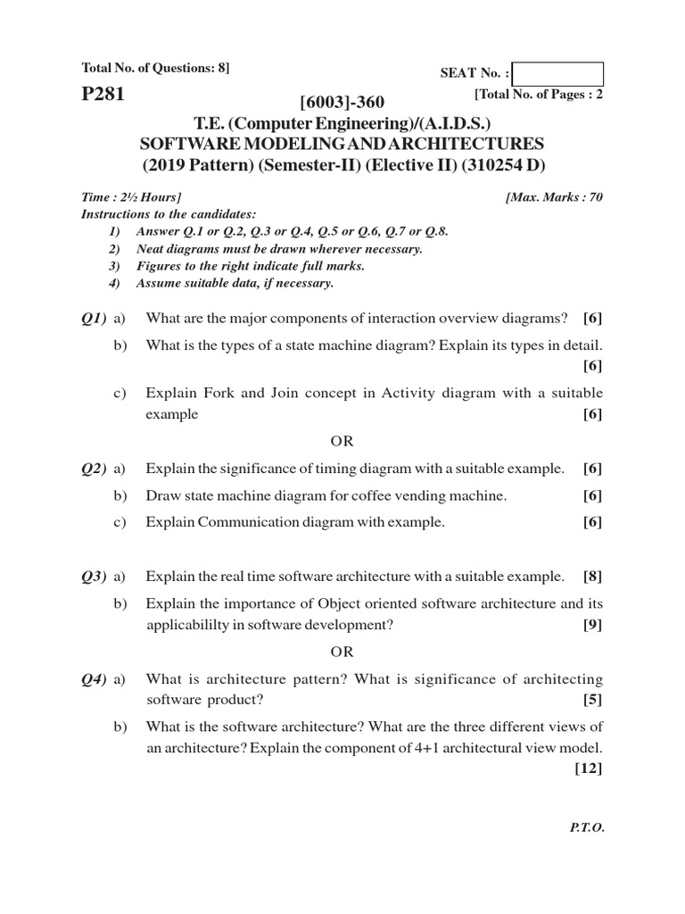 SMA T.E (2019 PATTERN) - End Sem SPPU QP1 | PDF | Software Architecture | Service Oriented ...