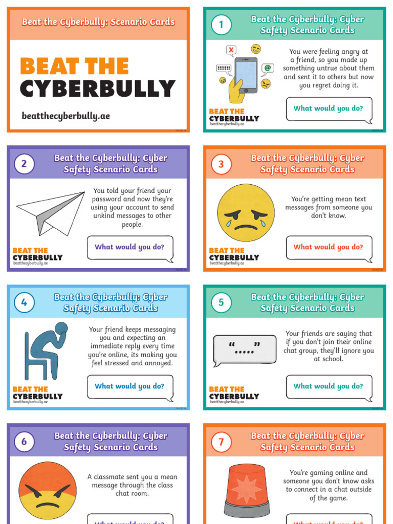 Ar Sse 1643801510 Beat The Cyberbully Scenario Cards 1 - Ver - 1 | PDF | Cyberbullying | Cyberspace