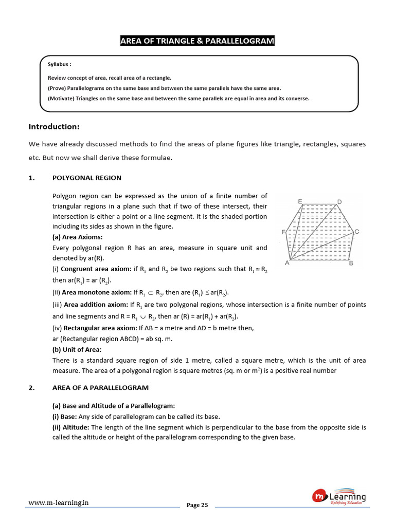 AREAS OF PARALLELOGRAMS AND TRIANGLES | PDF | Area | Rectangle