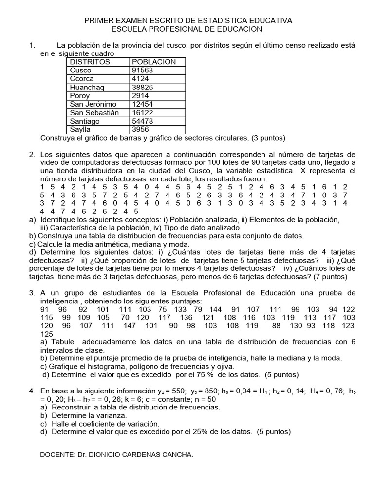 Primer Examen Escrito de Estadistica Educativa | PDF | Estadísticas | Análisis matemático
