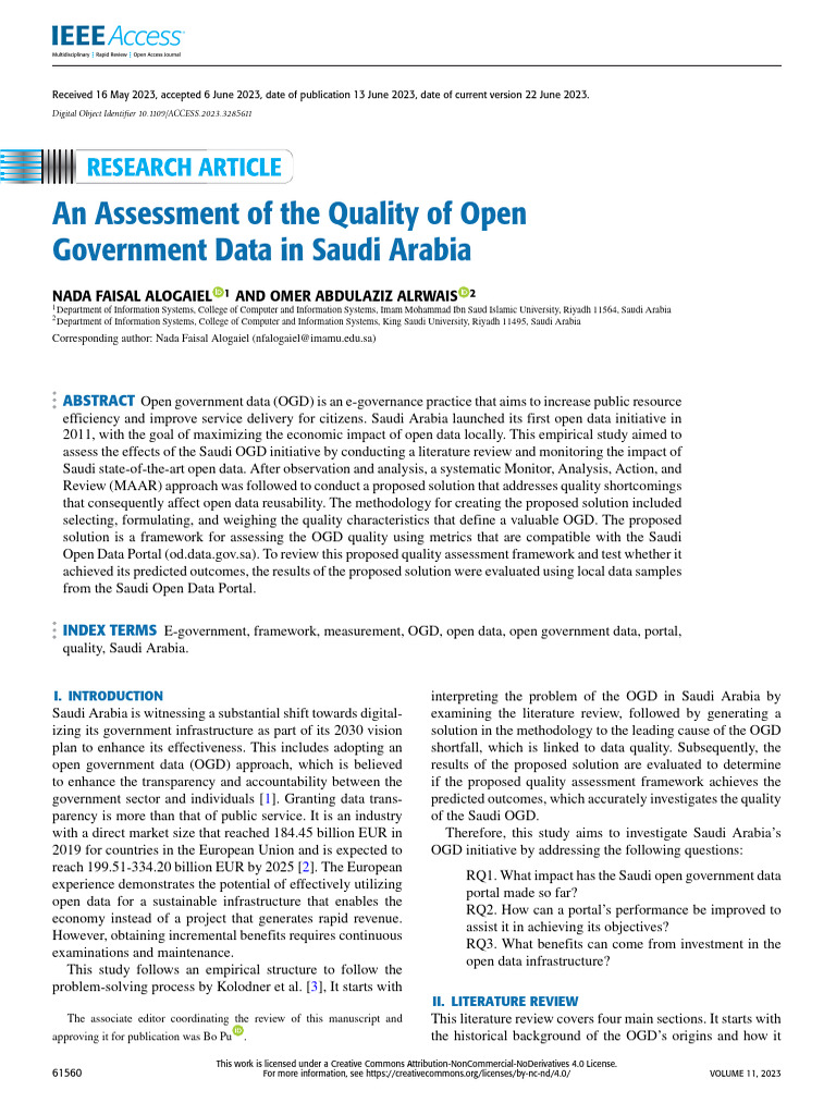 An Assessment of The Quality of Open Government Data in Saudi Arabia | PDF | E Government | Data