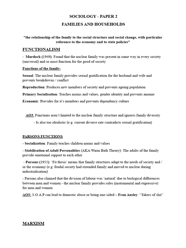 AQA A-Level Sociology: Families & Households | PDF | Family | Social ...