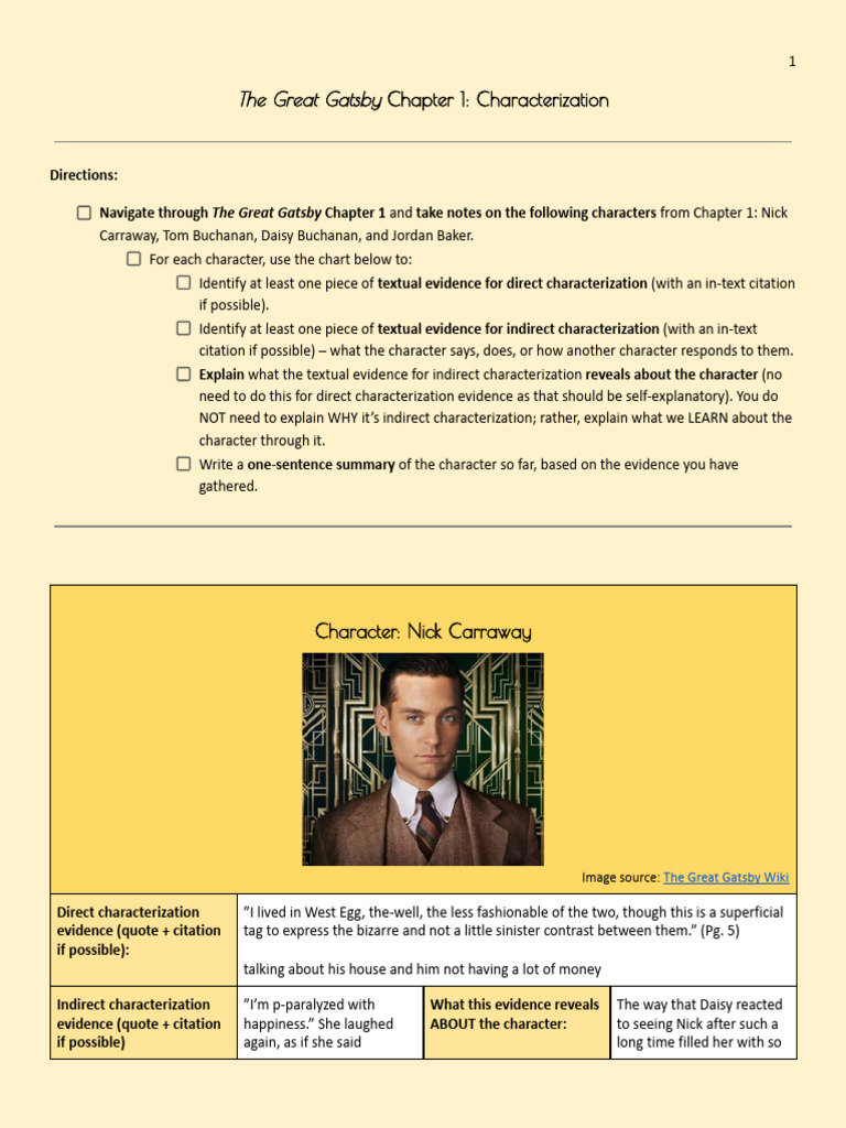 Kathryn Watson - The Great Gatsby Chapter 1 Characterization | PDF ...