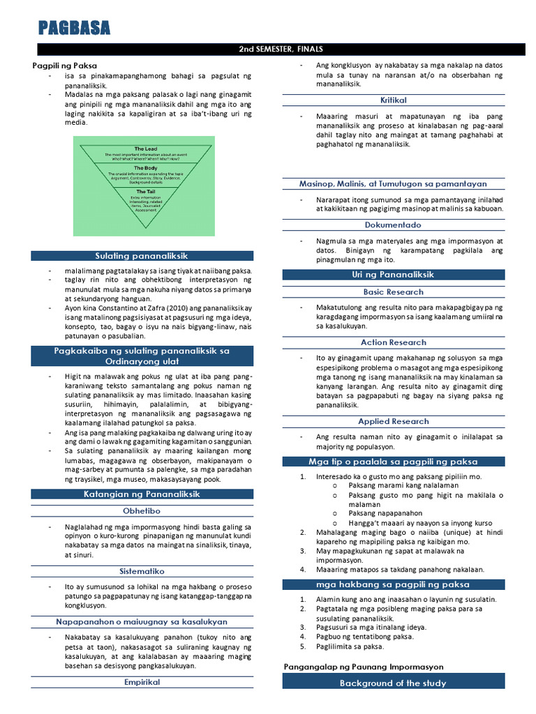 Pagbasa 2nd Sem - Finals | PDF