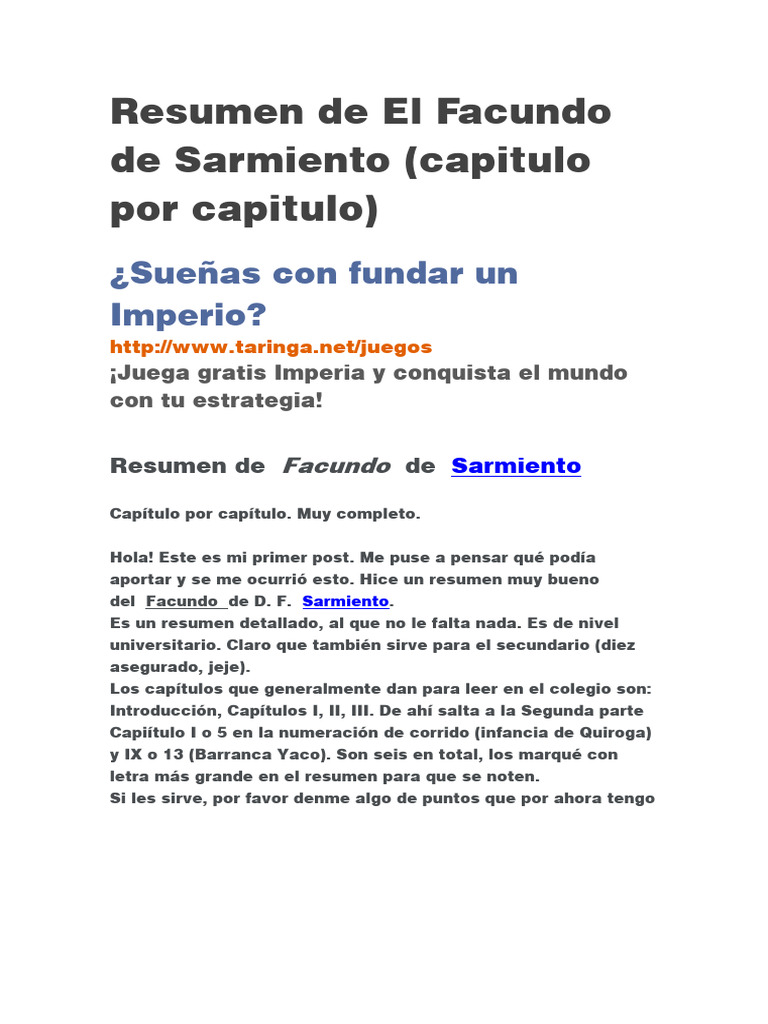 Resumen de El Facundo de Sarmiento | PDF | Política | Historia
