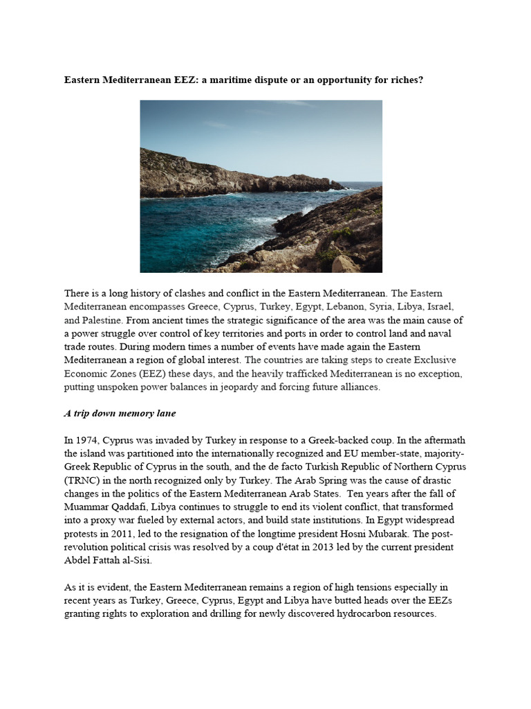 East Mediterranean EEZ - A Maritime Dispute or An Opportunity For ...