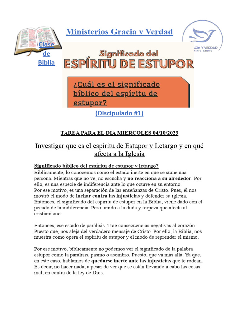 Tarea 04-10-23 Espíritu de Estupor y Letargo | PDF | Cristo (título ...