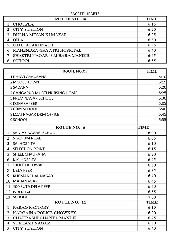 Bus Rute Timing For Extra Classes | PDF