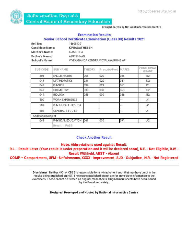 CBSE - Senior School Certificate Examination (Class XII) Results 2021 ...