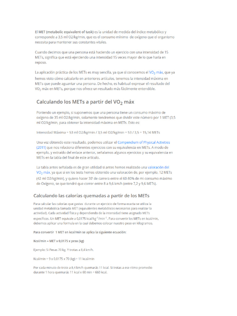 Tablas de Mets | PDF