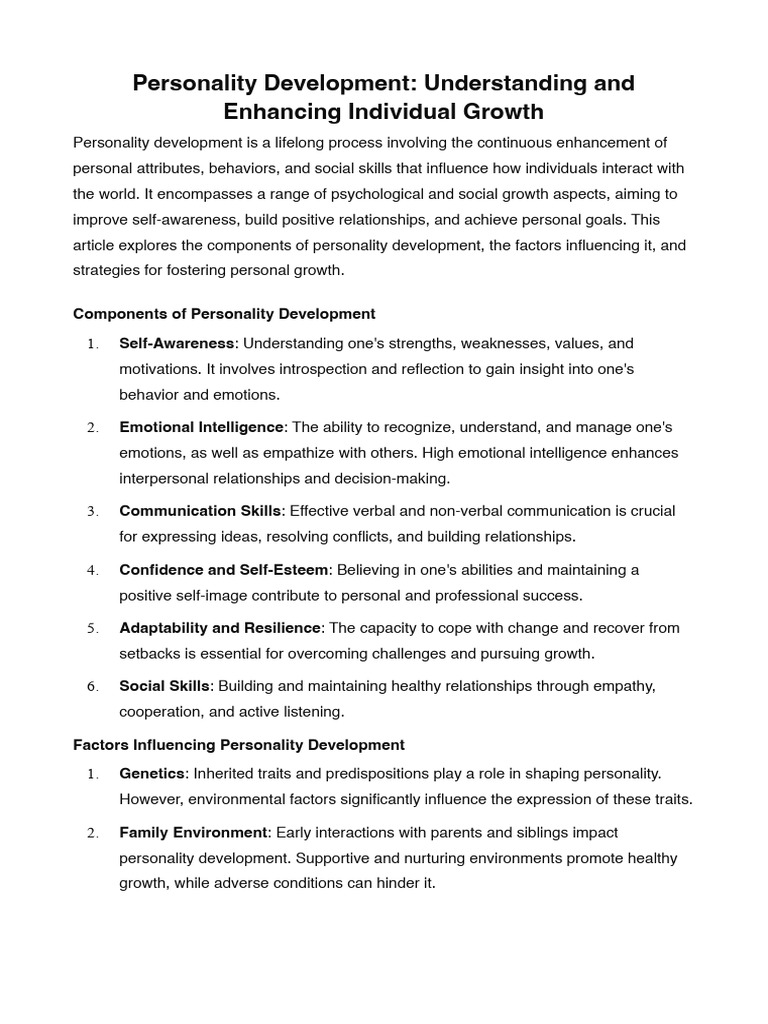 Personality Development Understanding and Enhancing Individual Growth ...