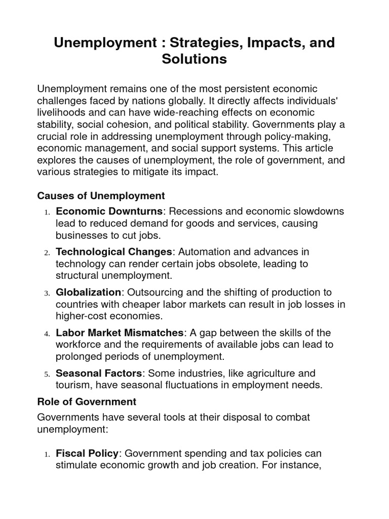 Unemployment - Strategies, Impacts, and Solutions | PDF | Unemployment ...