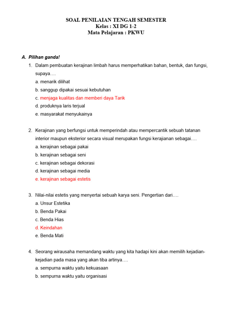 Soal PTS - DG 1-2 - Xi (Pkwu) | PDF